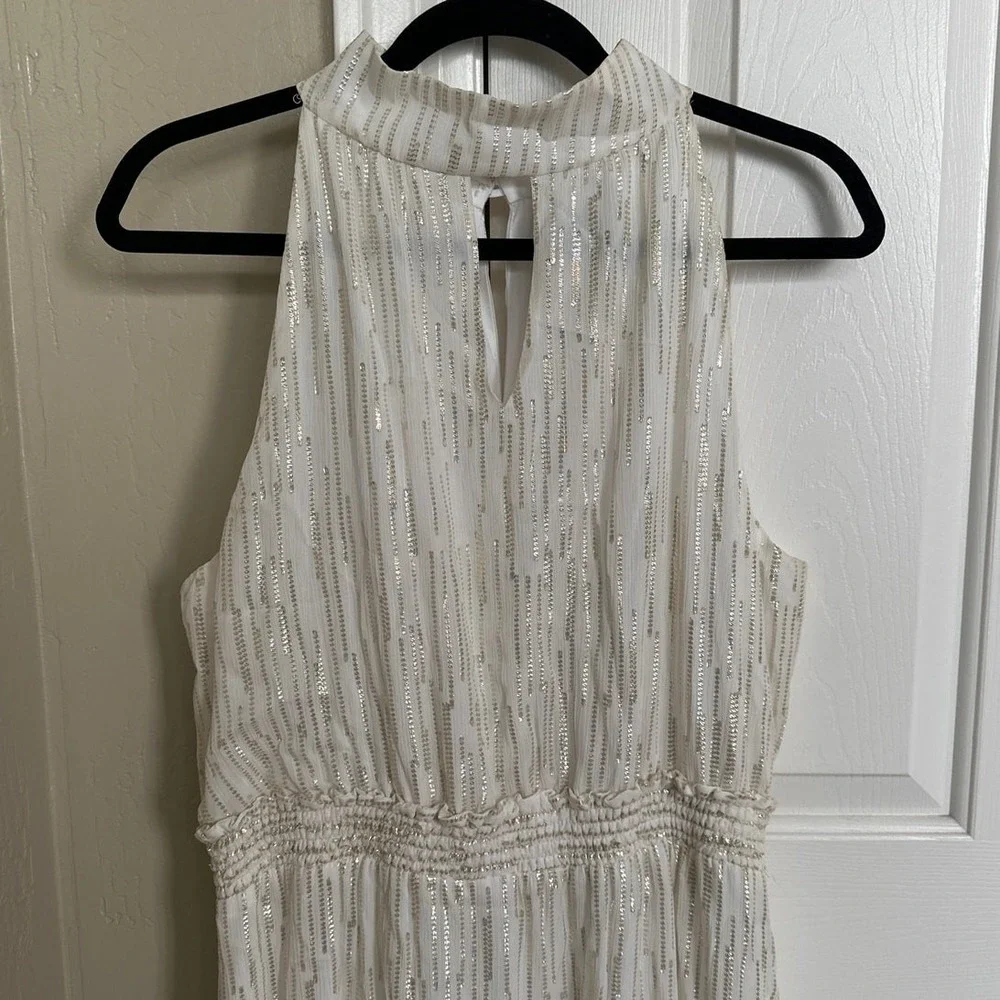 DREW | Dresses | Drew White Halter Neck Silk Maxi Dress With Gold ...